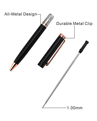Cambond Black Pens, Ballpoint Pen Bulk Black Ink 1.0 mm Medium Point Smooth Writing Black and Rose Gold Pens for Men Women Police Uniform Office Business, 3 Pens with 6 Refills (Black)