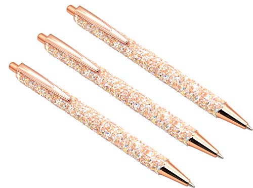 Gullor 5PCS Ballpoint Pens, Glitter Click Ball Pens, Black Ink Medium Point 1mm, for Office Supplies Gift Wedding Birthday, Gold