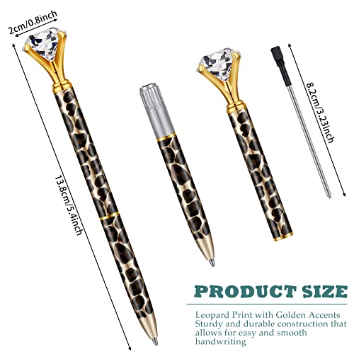Fainne 6 Pieces Crystal Pens Leopard Ballpoint Pen Bling Diamond Pen Bride Wedding Pen Metal Pen with Diamond on Top Refillable Cheetah Pen for Office, School, Party Gifts