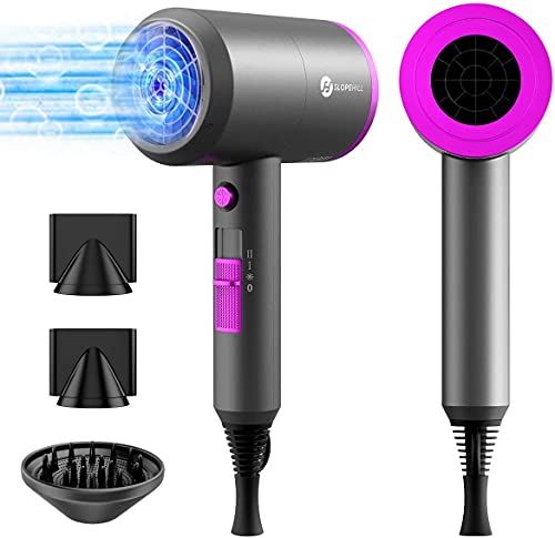Professional Ionic Salon Hair Dryer, Slopehill Powerful 1800W Fast Dry Low Noise Blow Dryer with 2 Concentrator Nozzle 1 Diffuser Attachments for Home Salon Travel