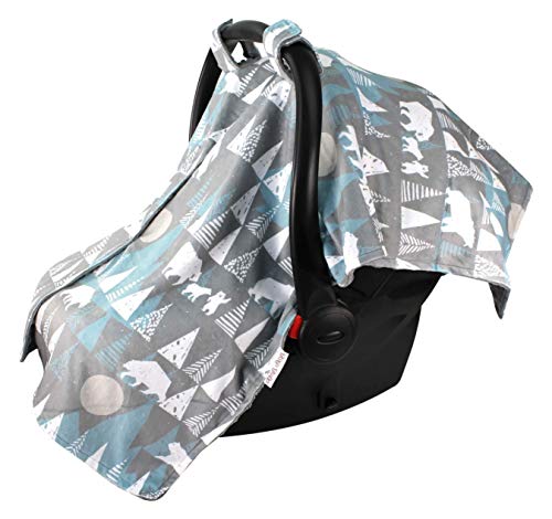 Baby Car Seat Canopy Cover - White Bear and Trees