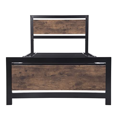 Metal Twin Bed Frame with Headboard, Bed Frame for Men Black Metal Bed Frame with Headboard and Footboard No Box Spring Needed 77.5 Inch
