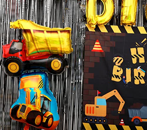 FIGEPO 179 Pack Construction Birthday Party Supplies Dump Truck Party Decorations Kits Plates, Utensils, Napkins, Tablecloth, Cake Toppers, Backdrop, Balloons, Curtains, Tape Banner Serves 16 Guests