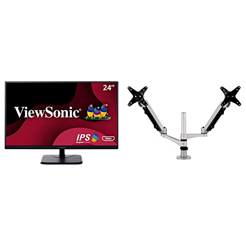 ViewSonic VA2456-MHD 24 Inch IPS 1080p Monitors and LCD-DMA-002 Spring-Loaded Dual Monitor Mounting Arm with Vesa Mount
