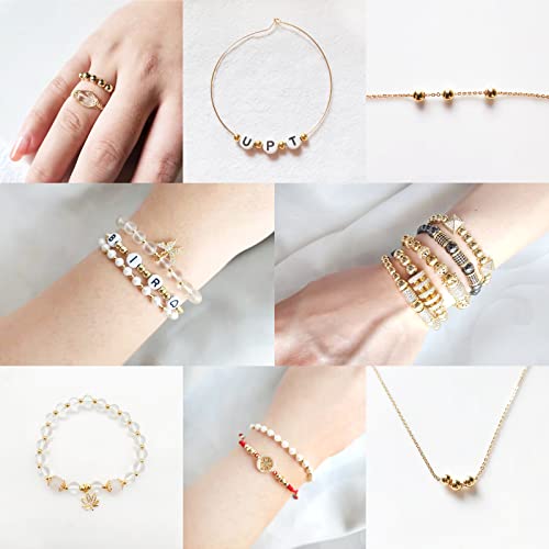 JinCraft 40pcs 8mm 14K Gold Plated Beads, Long-Lasting Round Smooth Spacer Beads, Seamless Spacer Ball Beads Gold Beads for Necklace, Bracelet, Earring,Jewelry Making,Tarnish Resistant.