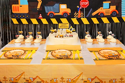 FIGEPO 179 Pack Construction Birthday Party Supplies Dump Truck Party Decorations Kits Plates, Utensils, Napkins, Tablecloth, Cake Toppers, Backdrop, Balloons, Curtains, Tape Banner Serves 16 Guests