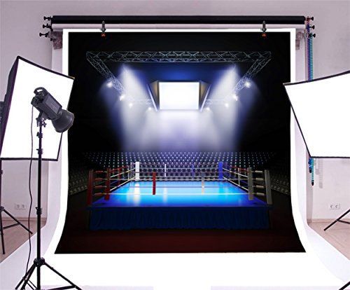 LFEEY 6x6ft Vinyl Boxing Backdrop for Photography Empty Professional Lighting Boxing Ring Void Squared Circle Prize Ring Arena Backdrop Sports Theme Party Supplies Birthday Photo Booth Studio Prop