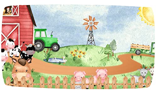 Dear Baby Gear Deluxe Crib Sheet Cotton Polyester Crib Sheets, Soft Machine-Washable Crib Sheet, Bed Sheets - Farm Life Animals Green Tractor Red Barn Blue Truck Print, 52"x28"x10"