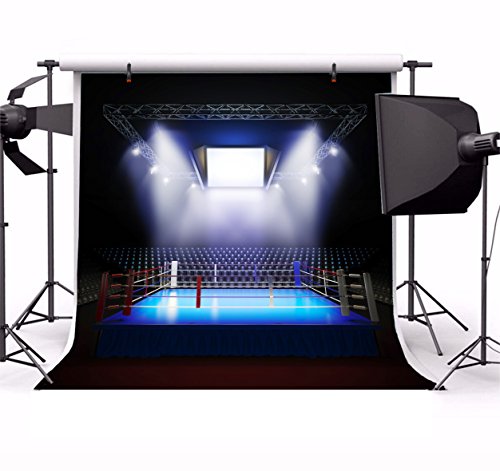 LFEEY 6x6ft Vinyl Boxing Backdrop for Photography Empty Professional Lighting Boxing Ring Void Squared Circle Prize Ring Arena Backdrop Sports Theme Party Supplies Birthday Photo Booth Studio Prop
