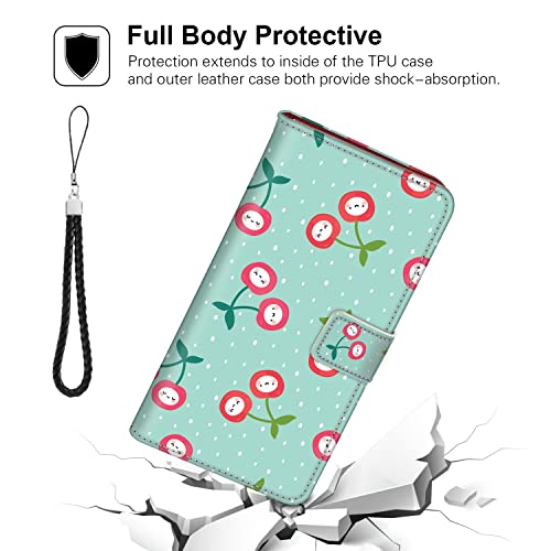 GackCase Wallet Case Fit for Samsung Galaxy S9 Plus 6.2 Inch with Cherry Stand Support Wristband Credit Card Slots Side Cash Pocket Magnetic Buckle PU Leather Flip Cover