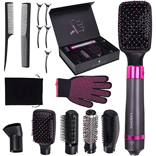 5 in 1 Hair Dryer Brush, Negative Ion Electric Hot Air Blow Dryer Brush Comb, Detachable and Interchangeable Hair Straightener Curly Hair Comb for All Hairstyle