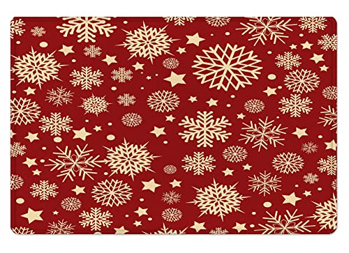 HVEST Winter Memory Foam Bath Mat, Golden Snowflakes and Stars on Red Background Non Slip Bath Rug Kitchen Mat Door Mat Washable Absorbent Bathroom Décor Rug, 16 X 24 Inches