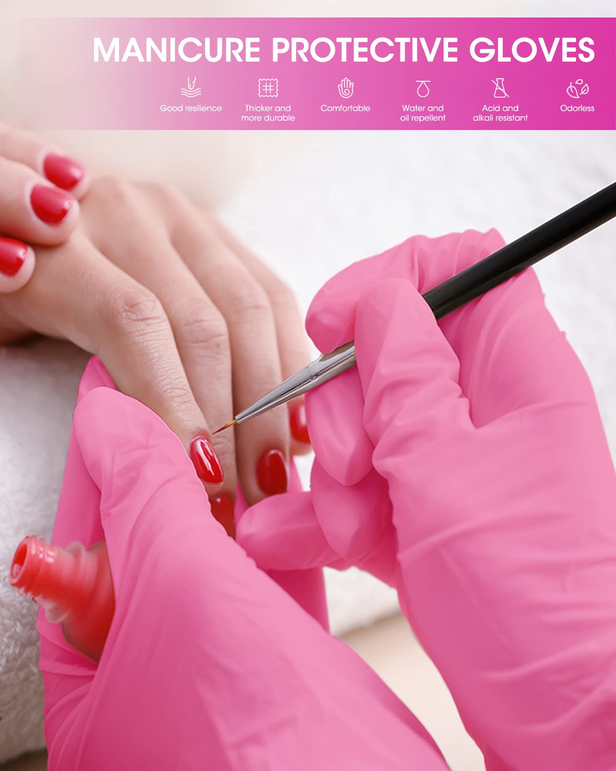 Funfe Disposable Nitrile Gloves,100Pcs Pink Gloves Medium Protection Gloves Nitrile Exam Gloves Latex Free Cleaning Working Gloves for Adult Nail Tech