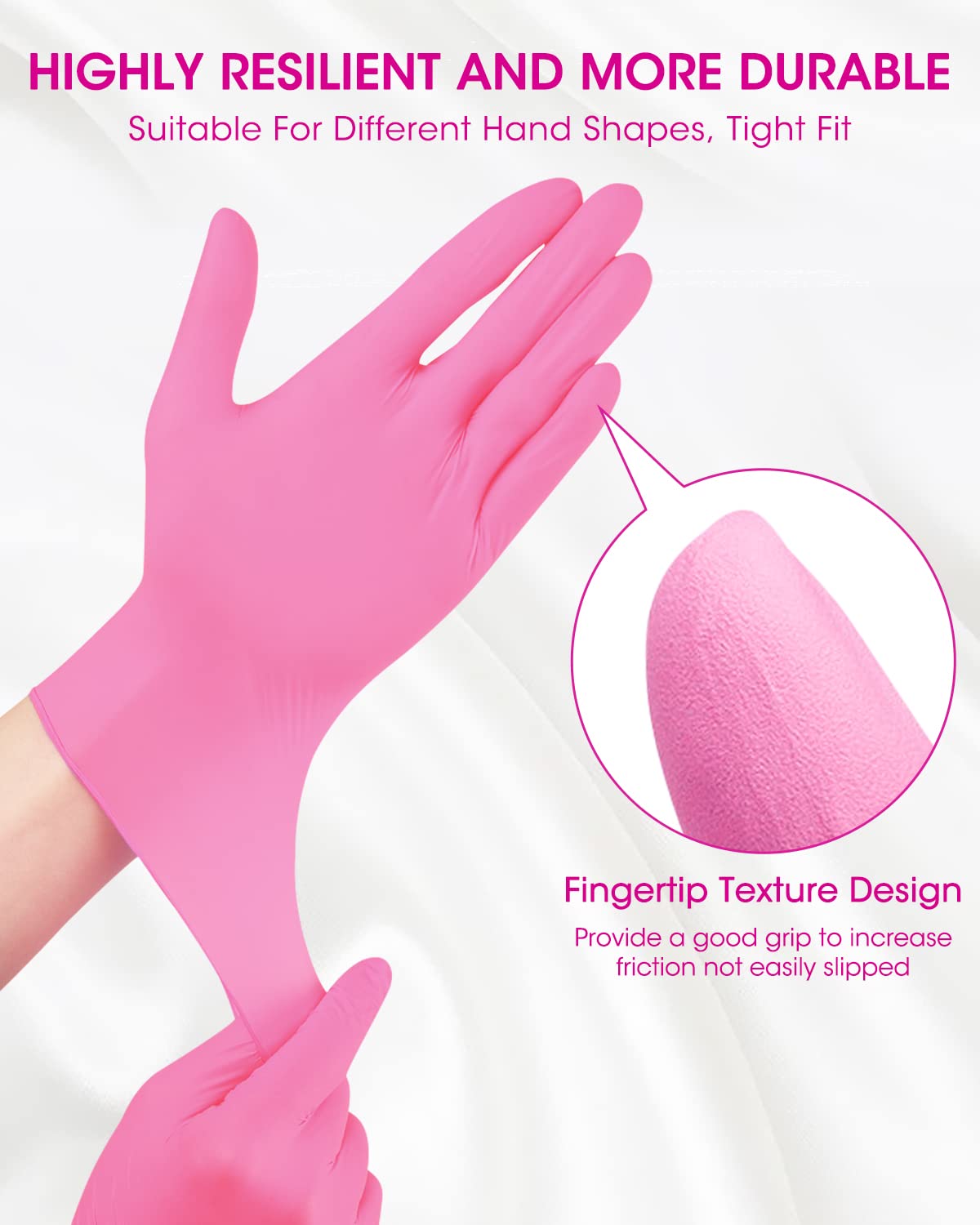 Funfe Disposable Nitrile Gloves,100Pcs Pink Gloves Medium Protection Gloves Nitrile Exam Gloves Latex Free Cleaning Working Gloves for Adult Nail Tech
