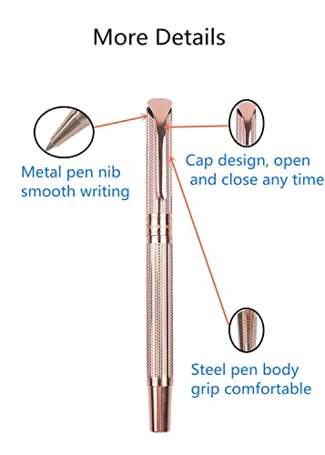Pemmeed Rollerball Liquid Ink Pens for Women Luxury Box Gel Black Ink Fancy Pen Refillable for Executive Office,Professional,Birthday Nice Pens G5(Rose Gold)