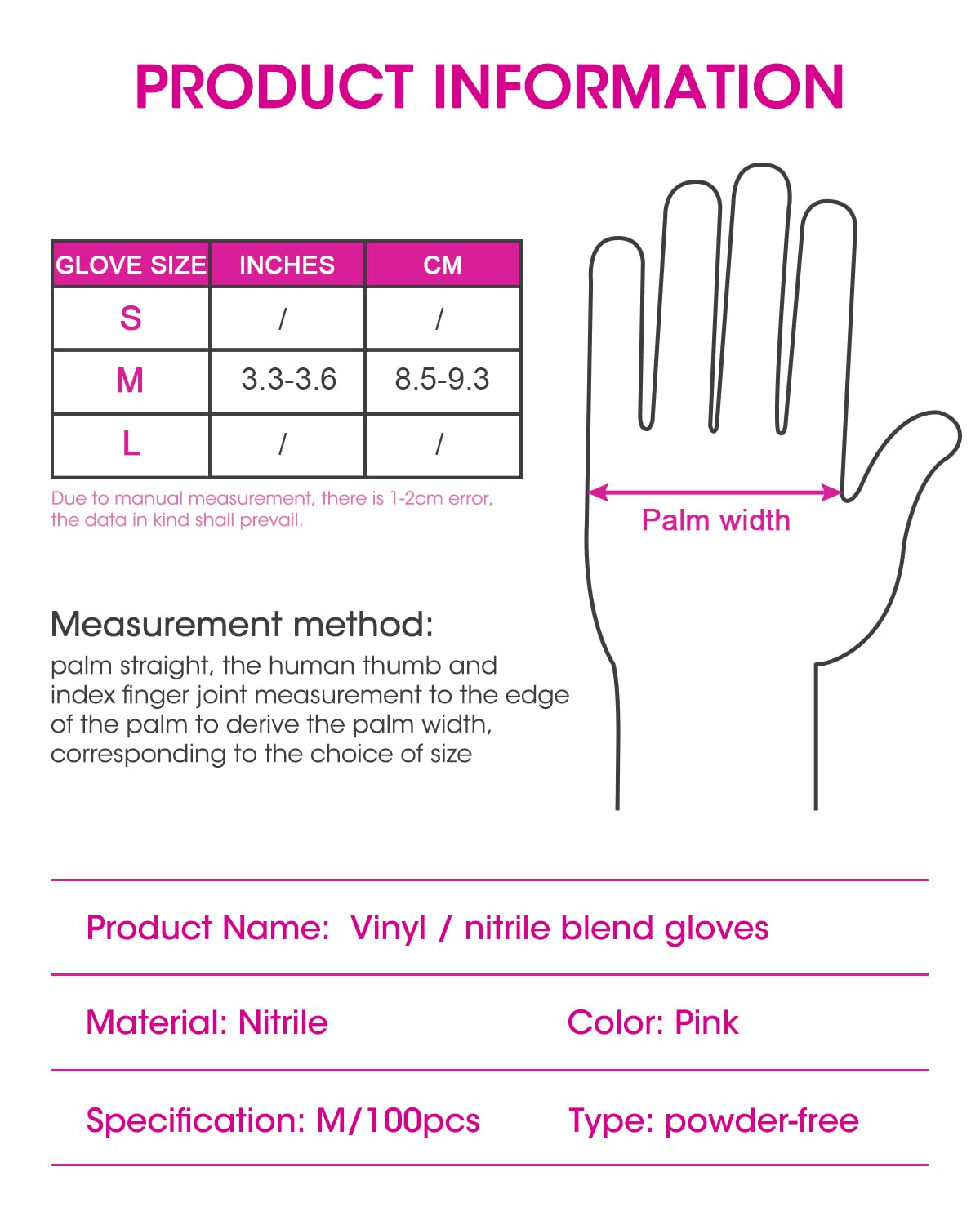 Funfe Disposable Nitrile Gloves,100Pcs Pink Gloves Medium Protection Gloves Nitrile Exam Gloves Latex Free Cleaning Working Gloves for Adult Nail Tech