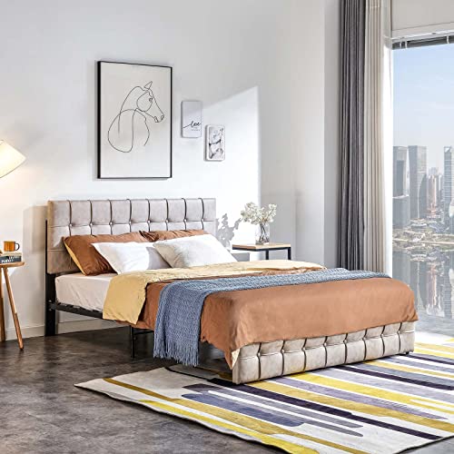 UMATRU King Size Upholstered Platform Bed Frame with Adjustable Headboard, No Box Spring Needed for Boys Girls Teens Adults, Under Bed Storage (King)