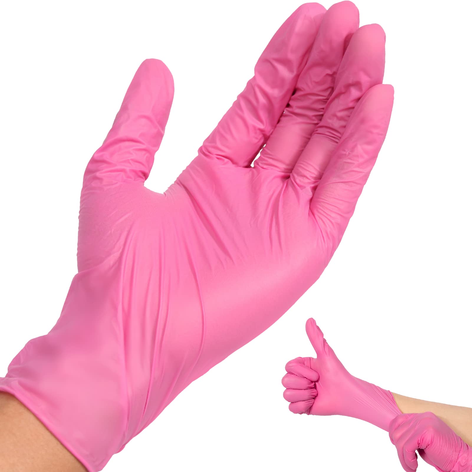 Funfe Disposable Nitrile Gloves,100Pcs Pink Gloves Medium Protection Gloves Nitrile Exam Gloves Latex Free Cleaning Working Gloves for Adult Nail Tech