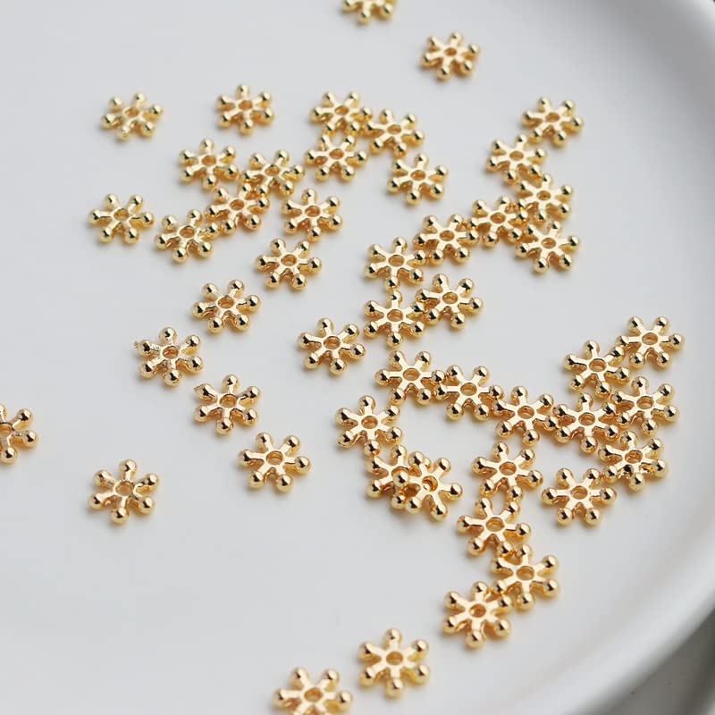 GENIGW 10PCS 14K Gold Color Plated Snowflake Beads Spacer Beads DIY Jewelry Accessories