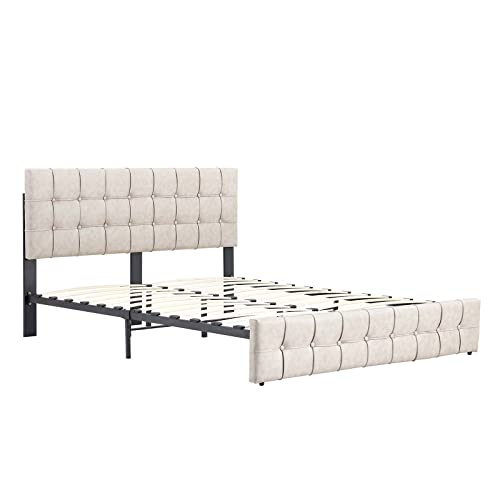 UMATRU King Size Upholstered Platform Bed Frame with Adjustable Headboard, No Box Spring Needed for Boys Girls Teens Adults, Under Bed Storage (King)