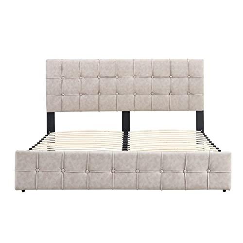 UMATRU King Size Upholstered Platform Bed Frame with Adjustable Headboard, No Box Spring Needed for Boys Girls Teens Adults, Under Bed Storage (King)