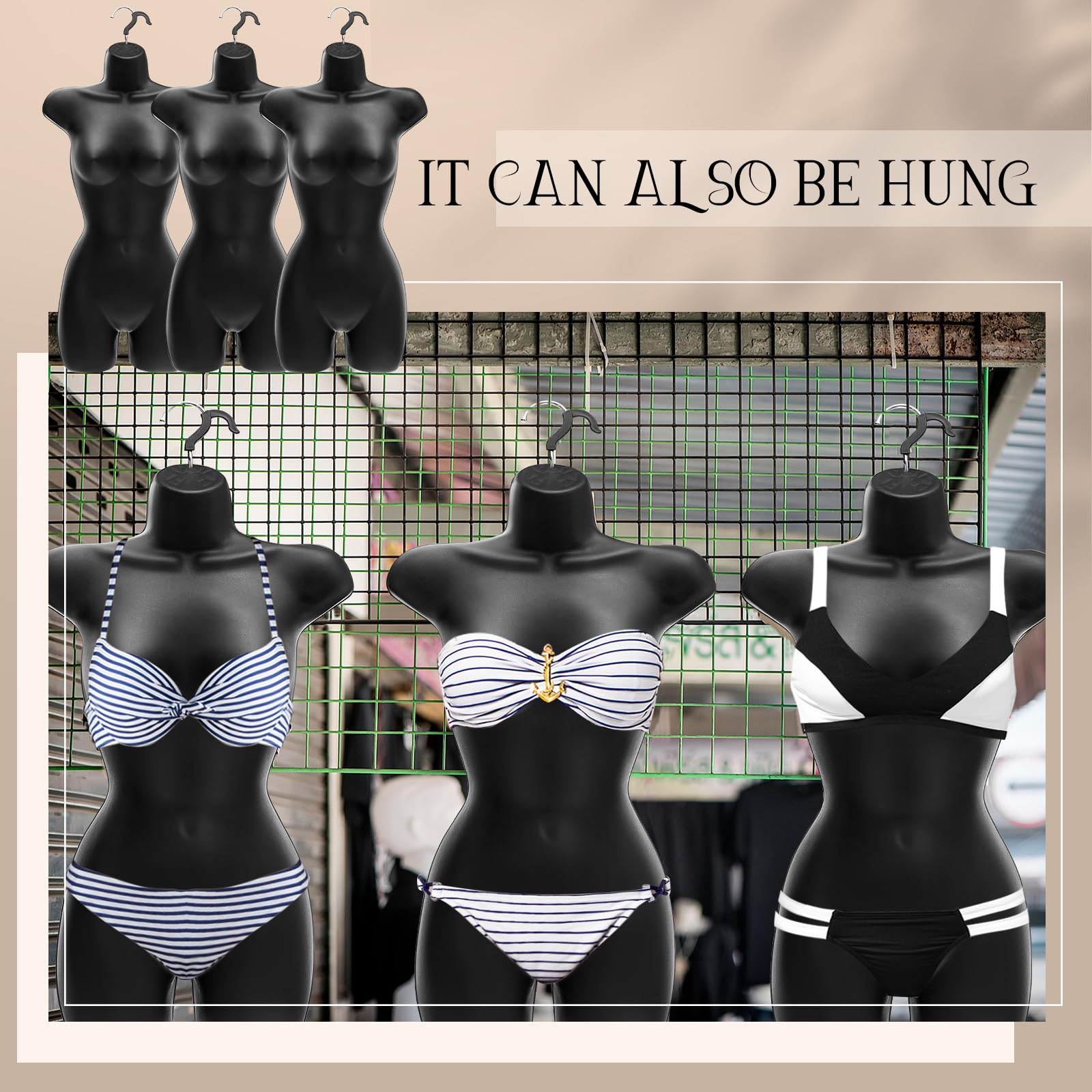 Dress Form Female Mannequin Torso Hollow Back Hanging Mannequin Body Manikin with Hook Half Body Shirt Clothing Display Plastic(12 Pcs,31.1 x 16.1 Inch)
