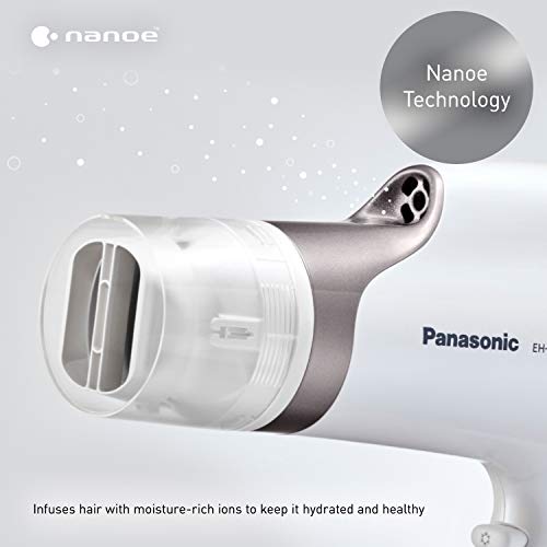 Panasonic Nanoe Salon Hair Dryer with Oscillating QuickDry Nozzle, Diffuser and Concentrator Attachments, 3 Speed Heat Settings for Easy Styling and Healthy Hair - EH-NA67-W (White)