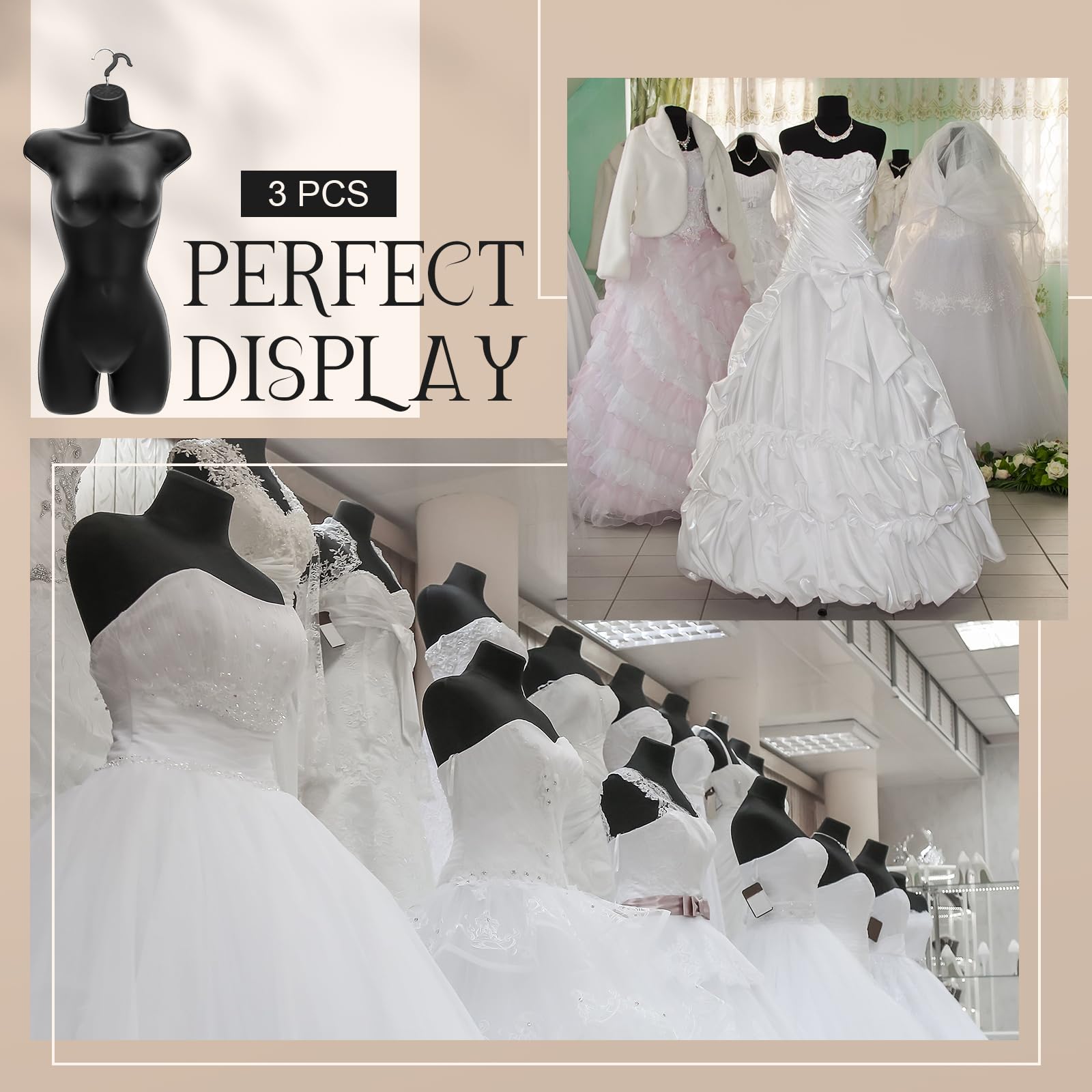 Dress Form Female Mannequin Torso Hollow Back Hanging Mannequin Body Manikin with Hook Half Body Shirt Clothing Display Plastic(12 Pcs,31.1 x 16.1 Inch)