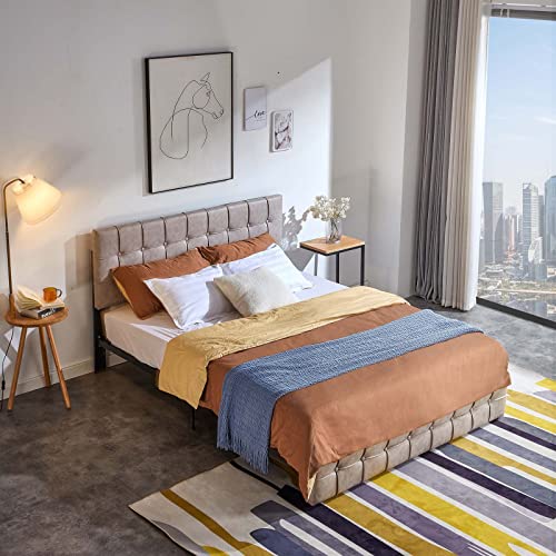 UMATRU King Size Upholstered Platform Bed Frame with Adjustable Headboard, No Box Spring Needed for Boys Girls Teens Adults, Under Bed Storage (King)
