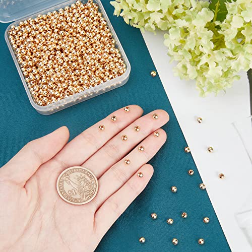 NBEADS About 1000 Pcs Real 18K Gold Plated Solid Brass Beads, 4mm Metal Spacer Beads, Golden Beads for Bracelet Necklace Earring Jewelry Making, 1.2mm Hole
