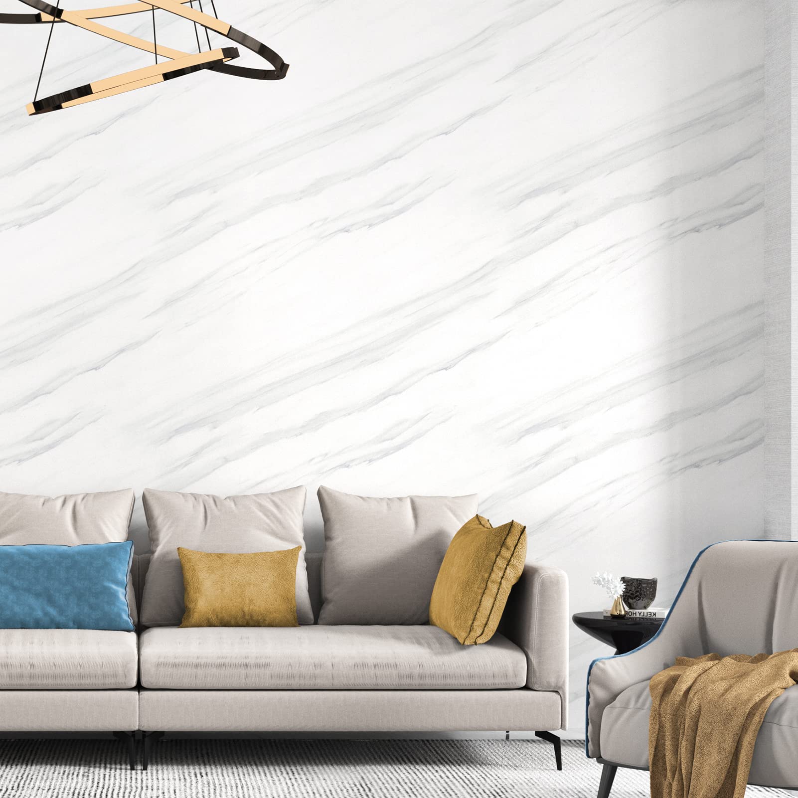 Skyblur Marble Wallpaper Peel and Stick Countertop Contact Paper Matte White Grey Marble Contact Paper for Countertops Removable Wallpaper for Kitchen Counter Cabinets Desktop Wall 24x118 inch