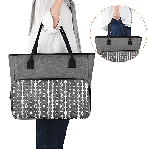 YARWO Knitting Crochet Bag, Yarn Storage Tote Bag for WIP Projects, Yarn Skeins, Crochet Hooks and Knitting Needles, Gray with Arrow (Bag Only, Patent Pending)