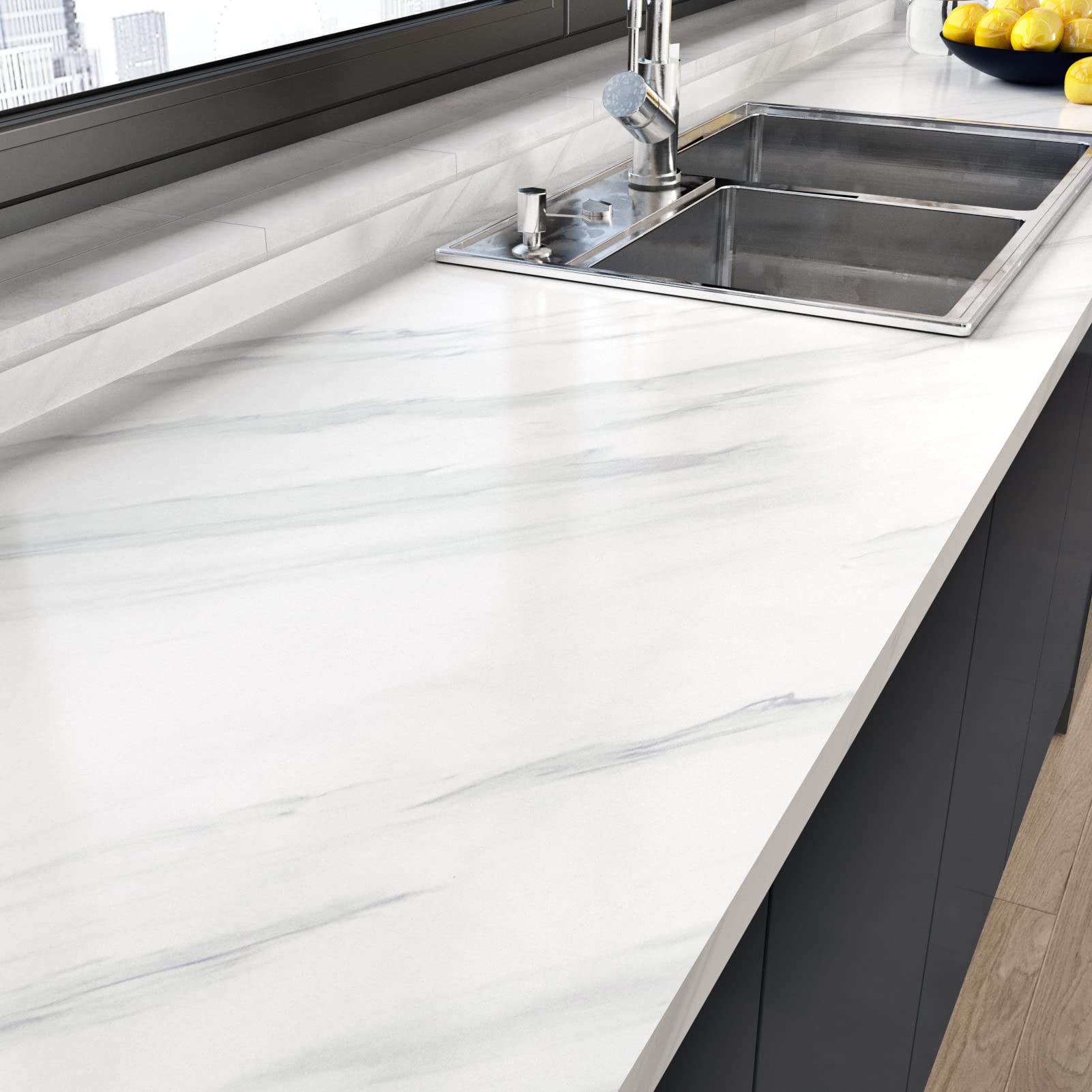 Skyblur Marble Wallpaper Peel and Stick Countertop Contact Paper Matte White Grey Marble Contact Paper for Countertops Removable Wallpaper for Kitchen Counter Cabinets Desktop Wall 24x118 inch