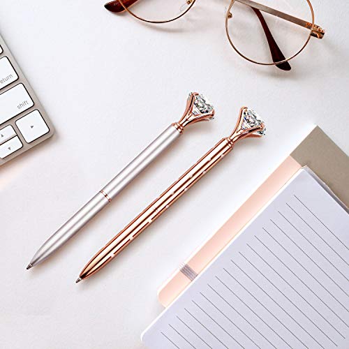 JOANCÉE 16 PCS Diamond Pen With Big Crystal Bling Metal Ballpoint Pen, Office Supplies And School, Rose Gold/White Rose Polka Dot/Silver/Rose Gold With White Polka Dots, Includes 16 Pen Refills