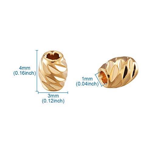 Craftdady 20pcs 18K Gold Fancy Cut Barrel Spacer Beads 4x3mm Metal Tiny Drum Loose Beads for Jewelry Making Hole: 1mm