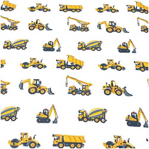 Handywa - 100% Cotton 2 Pack Fitted Crib Sheet Set for Baby and Toddler Bed Mattresses - Yellow Gray Construction Trucks and Chevron for Boy Nursery