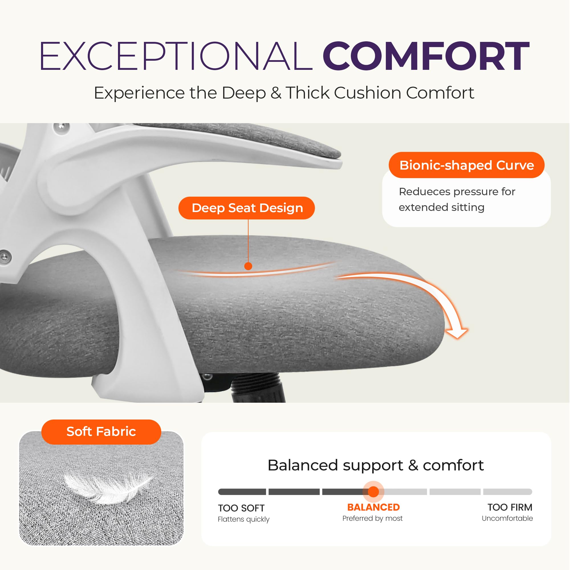 NEO CHAIR Ergonomic Office chair Gaming Desk Computer Chair with Adjustable Height Comfy Lumbar Back Support Flip-Up Padded Armrests and Wheels for Home Office Vanity (Grey)