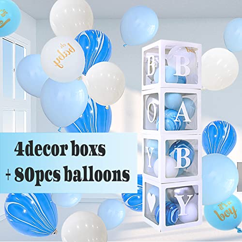 Baby Shower Decoration For Boy Blue Balloons and It's A Boy Themes Party Supplies Boxes Banner Silver Background