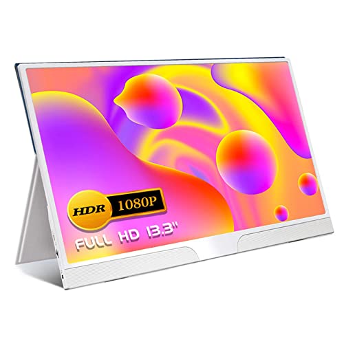 13.3/15.6 Inch 1080P Computer Monitor, Mini HDMI 1920×1080 IPS Portable Monitor, with Smart Case and Speaker (Color : White, Size : 13.3")