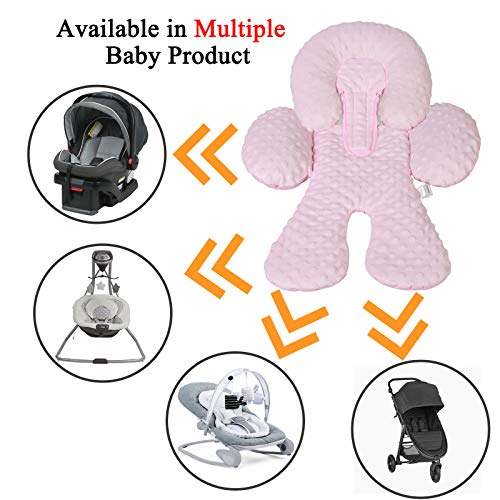Pro Goleem Infant Car Seat Head Neck Body Support, Ultra-Soft Minky and Microfiber Newborn Car Seat Insert Cushion, Perfect for Car Seat, Stroller, 2-in-1 Reversible, Girls, Pink