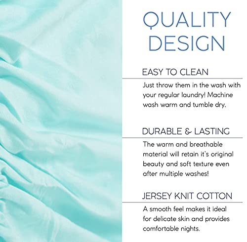 2 Pack Jersey Crib Sheets Set, Stretchy Jersey Knit Crib Fitted Sheet for Boys and Girls, Size 28 x 52 in, Baby Sheets Fit Standard Crib and Toddler Bed (Aqua Grey)