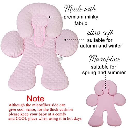 Pro Goleem Infant Car Seat Head Neck Body Support, Ultra-Soft Minky and Microfiber Newborn Car Seat Insert Cushion, Perfect for Car Seat, Stroller, 2-in-1 Reversible, Girls, Pink