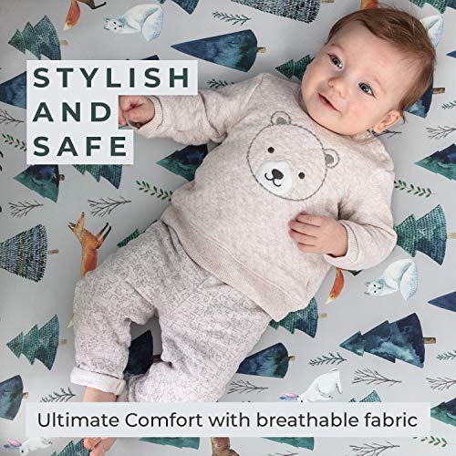 Pobi Baby - 2 Pack Premium Fitted Crib Sheets for Standard Crib Mattress - Ultra-Soft Cotton Blend, Stylish Animal Woodland Pattern, Safe and Snug for Baby (Magical)
