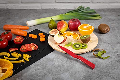 KUHN RIKON COLORI+ Mixed Knife Set with Non-Stick Coating and Safety Sheaths, Set of 3, Green, Red and Graphite Grey
