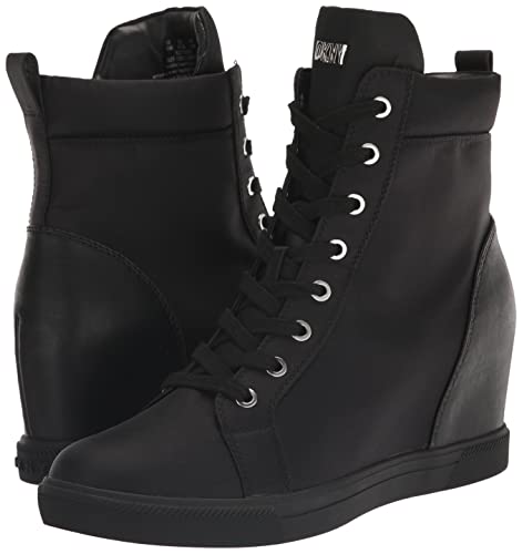 DKNY Women's Calz Lace Up Wedge Sneaker, Black, 9
