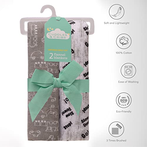 Cuddles & Cribs Cotton Flannel Baby Receiving Blankets - 2 Count (Cars & Slogans, One Size)