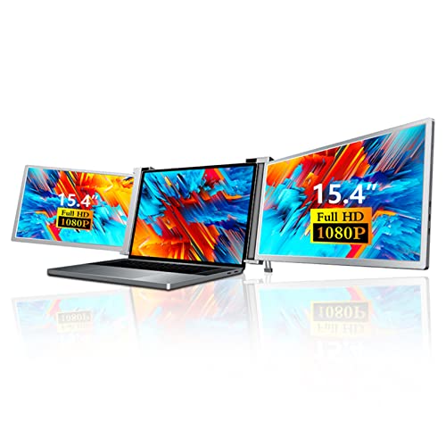 15.4" Laptop Screen Extender | Full HD IPS 1080P Triple Portable Monitor | Dual Monitor Extender | Compatible with 15.6-17.3in Win, OS X | Type C, USB A & HDMI | Plug and Play
