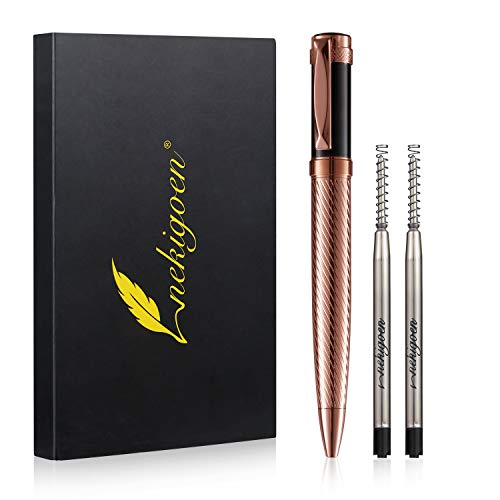 Nekigoen Ballpoint Pen Medium Point Gel Black Ink with 2 Extra Refills,Luxury Stainless Steel Fancy pens Twist to Open Retractable Pen Signature Executive Business Pen for Men Women B1 (Rose Gold)