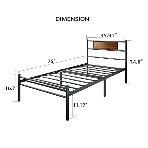 USHOW Modern Black Metal Bed Frame Twin Size with Headboard and Footboard Sturdy Metal Frame Premium Steel Slat Support Easy Assembly (Twin,Black)