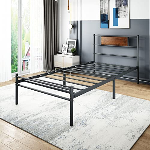 USHOW Modern Black Metal Bed Frame Twin Size with Headboard and Footboard Sturdy Metal Frame Premium Steel Slat Support Easy Assembly (Twin,Black)